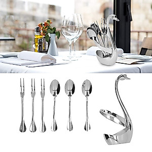 plplaaoo Swan Spoon Holder with Fork Spoon, Stylish Tableware Storage Holder, Creative Swan Spoon Rack with Stainless Steel Fork Spoon, Kitchen Tableware Set for Kitchen