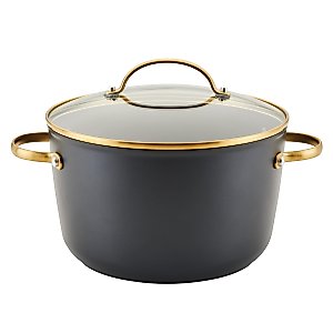 Farberware Forged Induction Ceramic Nonstick Cookware Stockpot with Lid, Dishwasher Safe, Suitable for All Stovetops, 6 Quart Soup Pot, Stockpot - Black and Gold