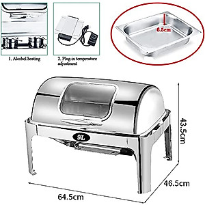 Food Warmers Electric for Parties Buffets, 9L/13L Stainless Steel Chafing Dishes Serving Food Warmer, Commercial Buffet Servers and Warmers with Visible Lid 400W (1/3 Size Pan 13L)