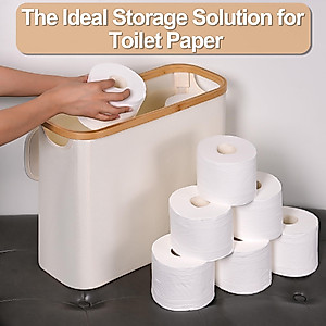 efluky Toilet Paper Storage 28L, Toilet Paper Basket with Lid for Bathroom Storage, Toilet Paper Organizer, Free Standing Toilet Paper Holds Up to 9-12 Rolls, Beige