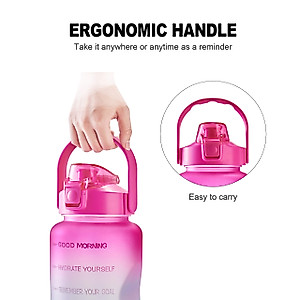 EYQ 64oz Leakproof Free Drinking Water Bottle with Motivational Time Marker BPA Free for Fitness, Gym and Outdoor Sports (Pink/Green Gradient)