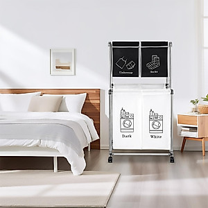 STQCPJ Laundry Sorter, Divided Dirty Clothes Laundry Hamper, Vertical Laundry Sorter, Laundry Basket Organizer with 4 Removable Bags. Perfect for organizing laundry room essentials