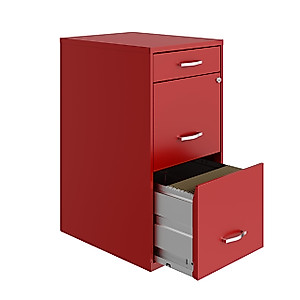 Hirsh Industries Space Solutions 18in Deep 3 Drawer Metal Organizer File Cabinet Red, Letter Size, Fully Assembled