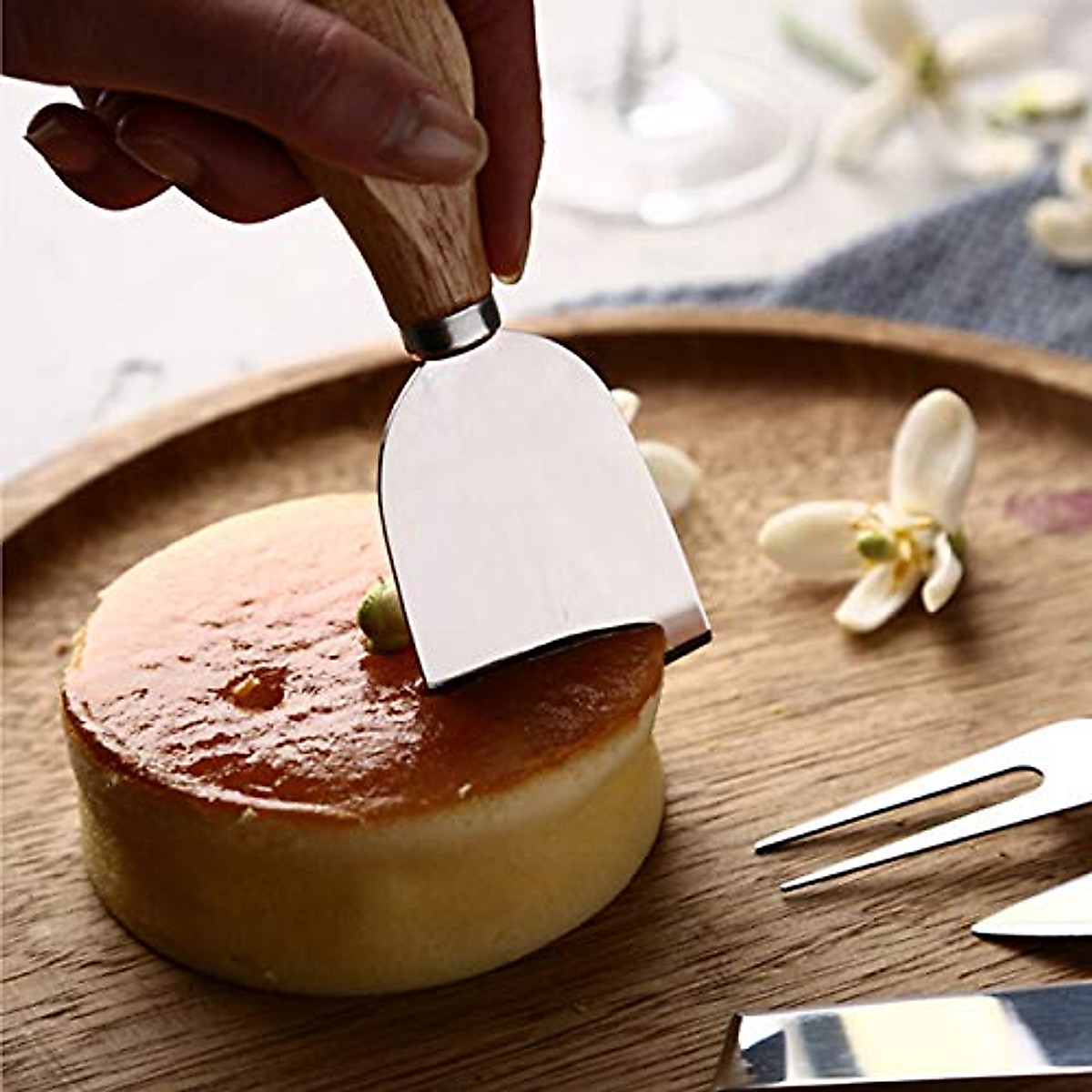 Cheese Knife Set,4 Pieces Stainless Steel Cheese Knives for Charcuterie Board,Charcuterie Knife Spreader Fork Set with Bamboo Wood Handle,Cheese Utensils Tools Set with Cutter Slicer Shaver