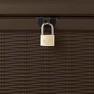 Keter Borneo 110 Gallon All Weather Weatherproof Rattan Wicker Resin Outdoor Backyard Patio Porch Deck Organization Storage Box Bench, Brown (2 Pack)