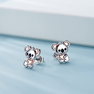 Sterling Silver Animal Stud Earrings: S925 Hypoallergenic Cute Koala Bear Unicorn Bunny Owl Butterfly Panda Earrings for Women Koala Animal Stud Earrings Jewelry Gifts (Koala)