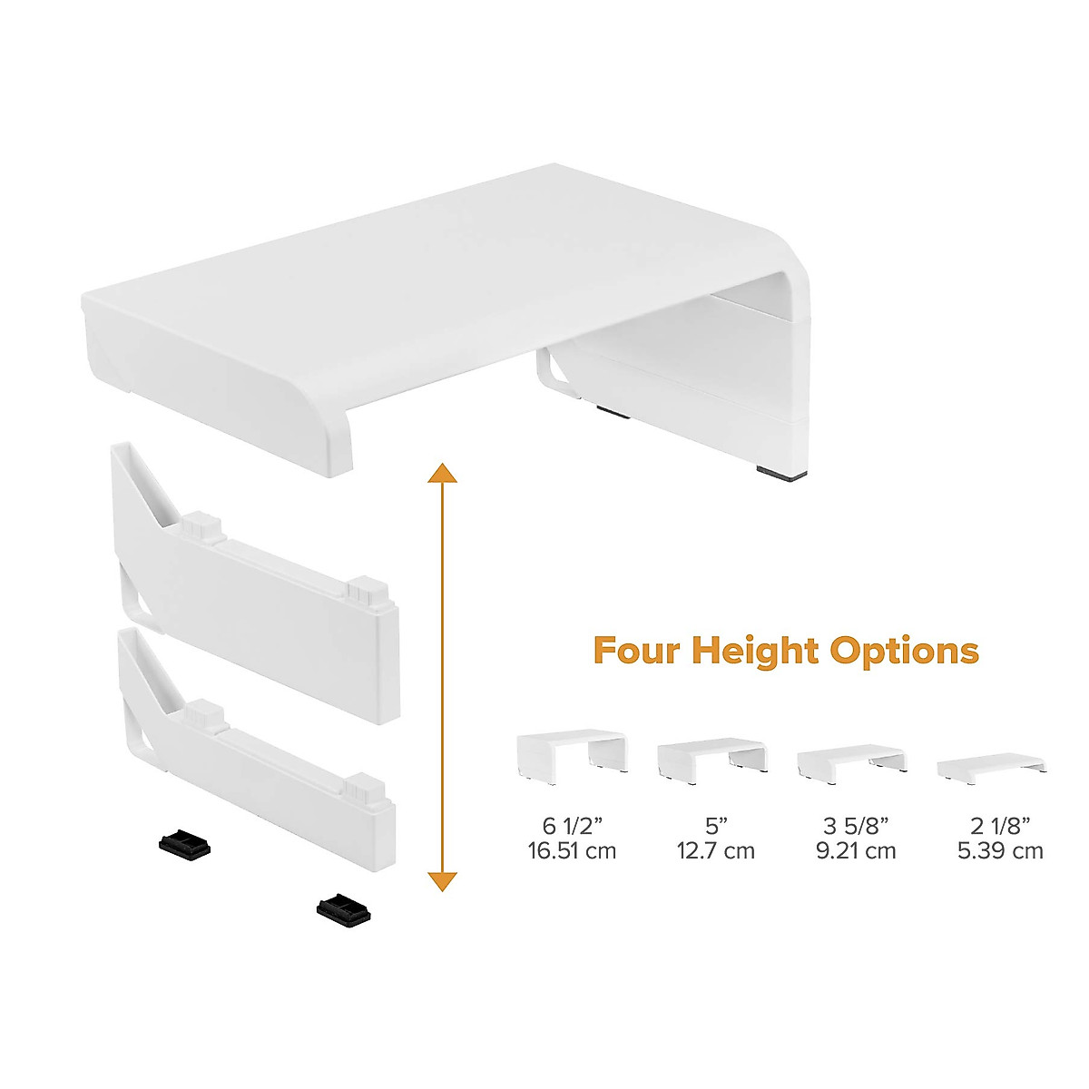 Bostitch Office Konnect Adjustable Monitor Stand Riser, 4 Height Adjustments, Built-In Cable Management, Rubber Feet - White