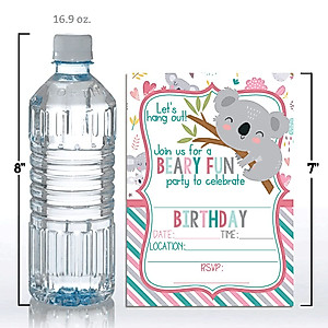 Let's Hang Out Cute Koala Bear Themed Birthday Party Invitations for Kids, 20 5x7 Fill In Cards with Twenty White Envelopes by AmandaCreation