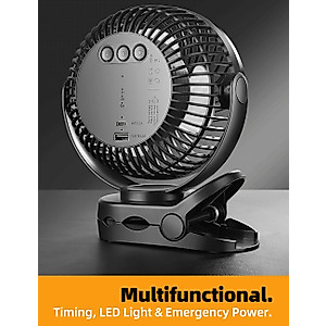 VANPRT 6'' Portable Hanging RV Tent fan with Remote Control,10000mAh Battery Camping Fan with LED light and Timer, 40 Hours Working Time Rechargeable Clip Fan, as Emergency Power - Pink