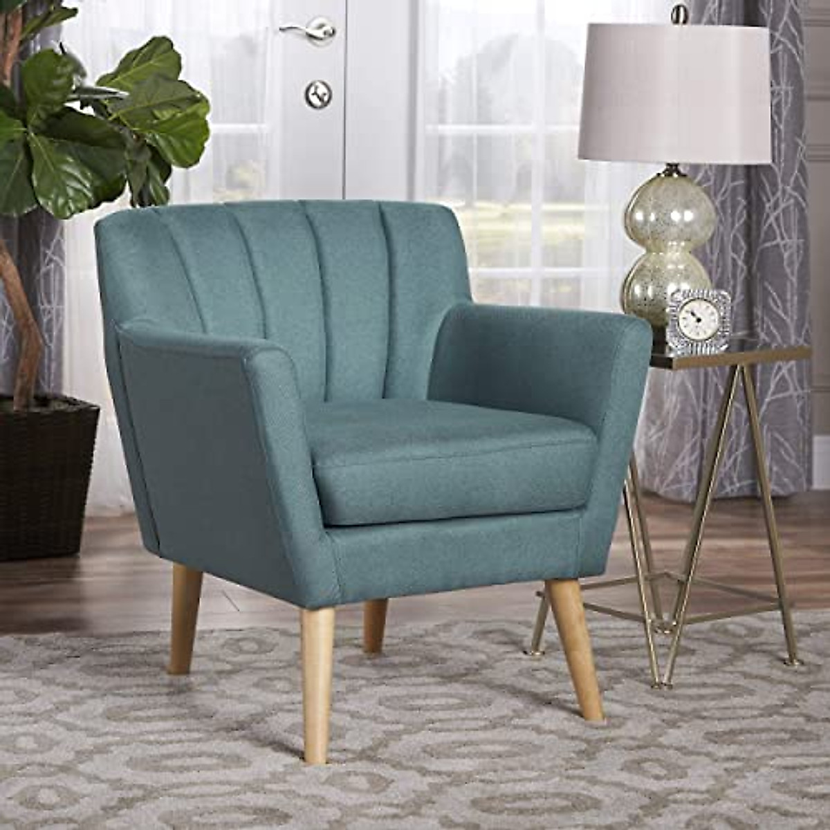 Christopher Knight Home Merel Mid Century Modern Fabric Club Chair, 28.30" W x 27.60" D x 31.50" H, Dark Teal/Natural