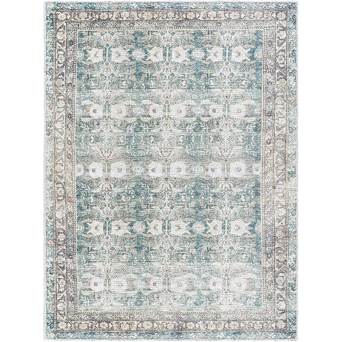 Mark&Day Washable Rugs, 9x12 Marqus Traditional Emerald/Light Silver Area Rug, Green Grey Cream Carpet for Living Room, Bedroom or Kitchen (8'10" x 12', Machine Washable)