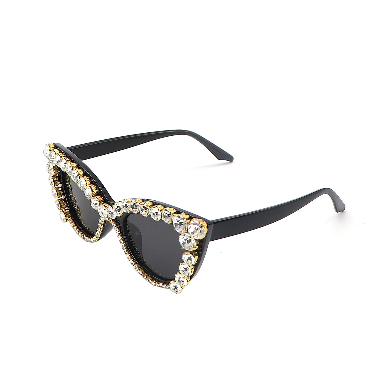 FUPRECIOUS Vintage Retro Cat Eye Sunglasses Rhinestone Crystal Sparkle For Women (black)
