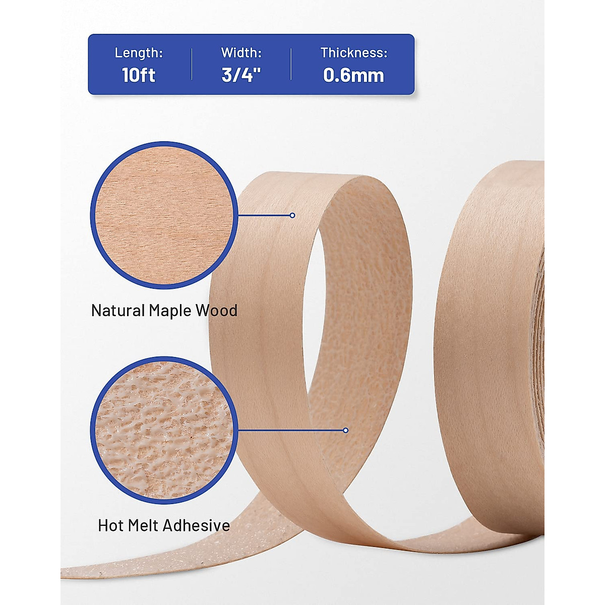 FAKILO Maple Edge Banding, 3/4” X 10ft Roll Real Maple Wood Veneer Edging, Flexible Pre-glued Plywood Edge Banding Strips with Strong Hot Melt Adhesive Iron-on Edgebanding for Furniture Restoration