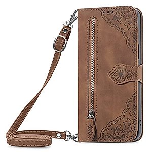 HUANGTAOLI Crossbody Shoulder Strap Adjustable Phone Case for Oppo A57 5G, PU Leather Zipper Handbag Wallet Case Kickstand Cover for Oppo A57 5G