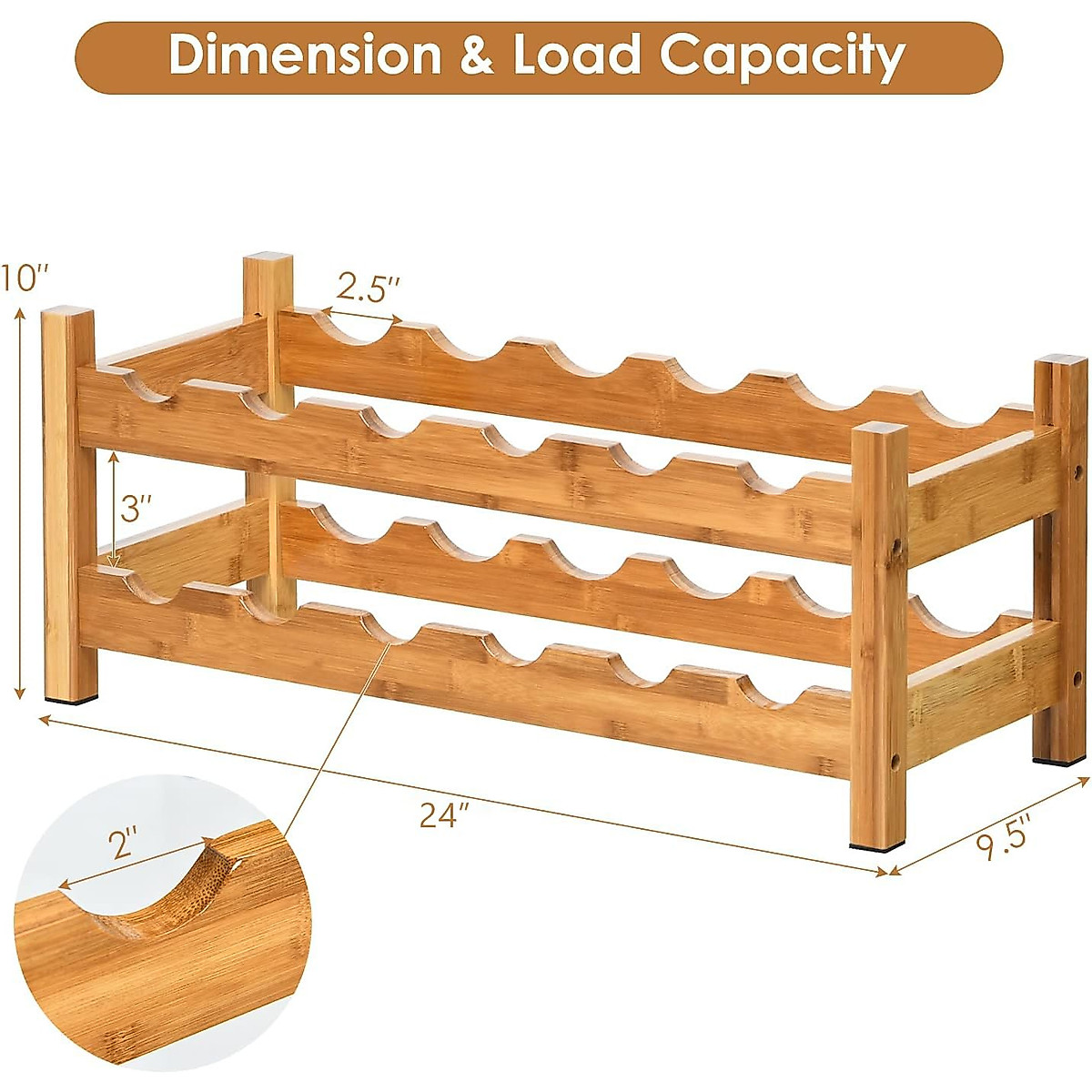 COSTWAY Wine Rack, Bamboo 12 Bottles 2-Tier Wine Display Rack for Countertop Home Kitchen Pantry, Free Standing Wine Storage, Rack Tabletop Wine Rack (Bamboo)