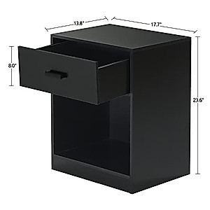 Iwell Nightstand Set of 2 with Drawer & Open Compartment, 23.6" H Bedside Table, End Table for Small Space, Bedroom, Black