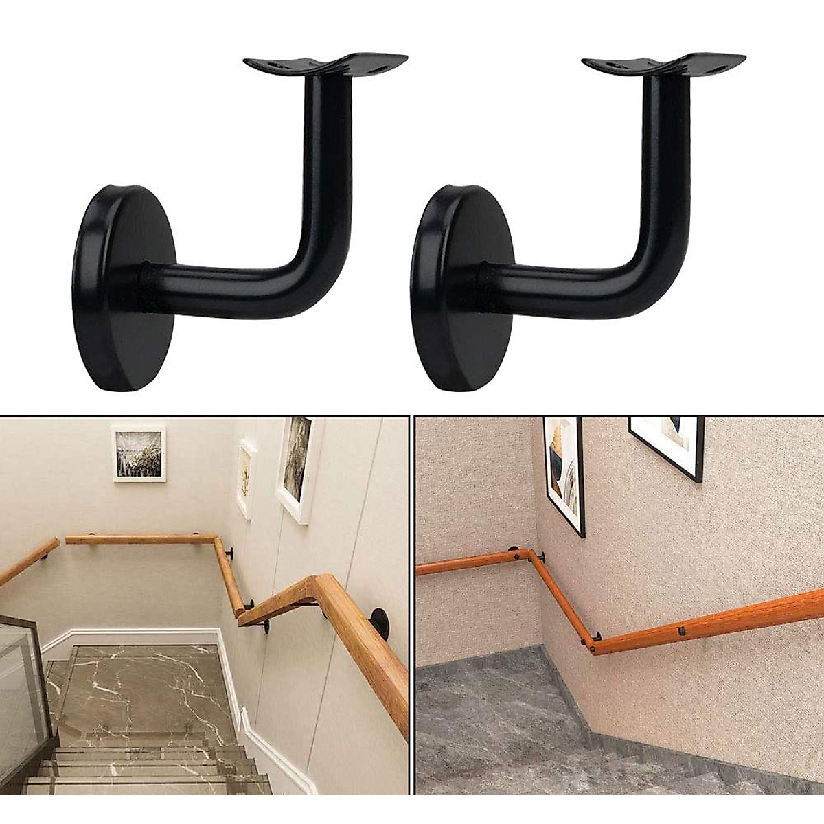 LOEQIAN 5 Pack Black Stainless Steel Handrail Bracket, Heavy Duty Staircase Handrail Brackets, Stair Railing Brackets for Handrail, Hand Rail Mounting Holders with Mounting Screws