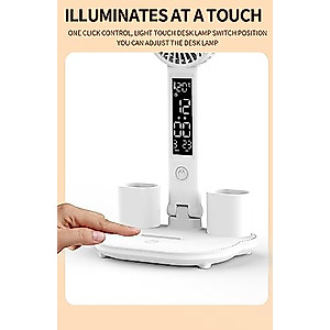 Desk Lamp LED, Lamp with Fan - Foldable Multifunction Table Lamp with Clock Date and Calendar - Led Desk Light with Pen Holder for Bedroom, Home Office Desk Lamp - Reading Table Lamp