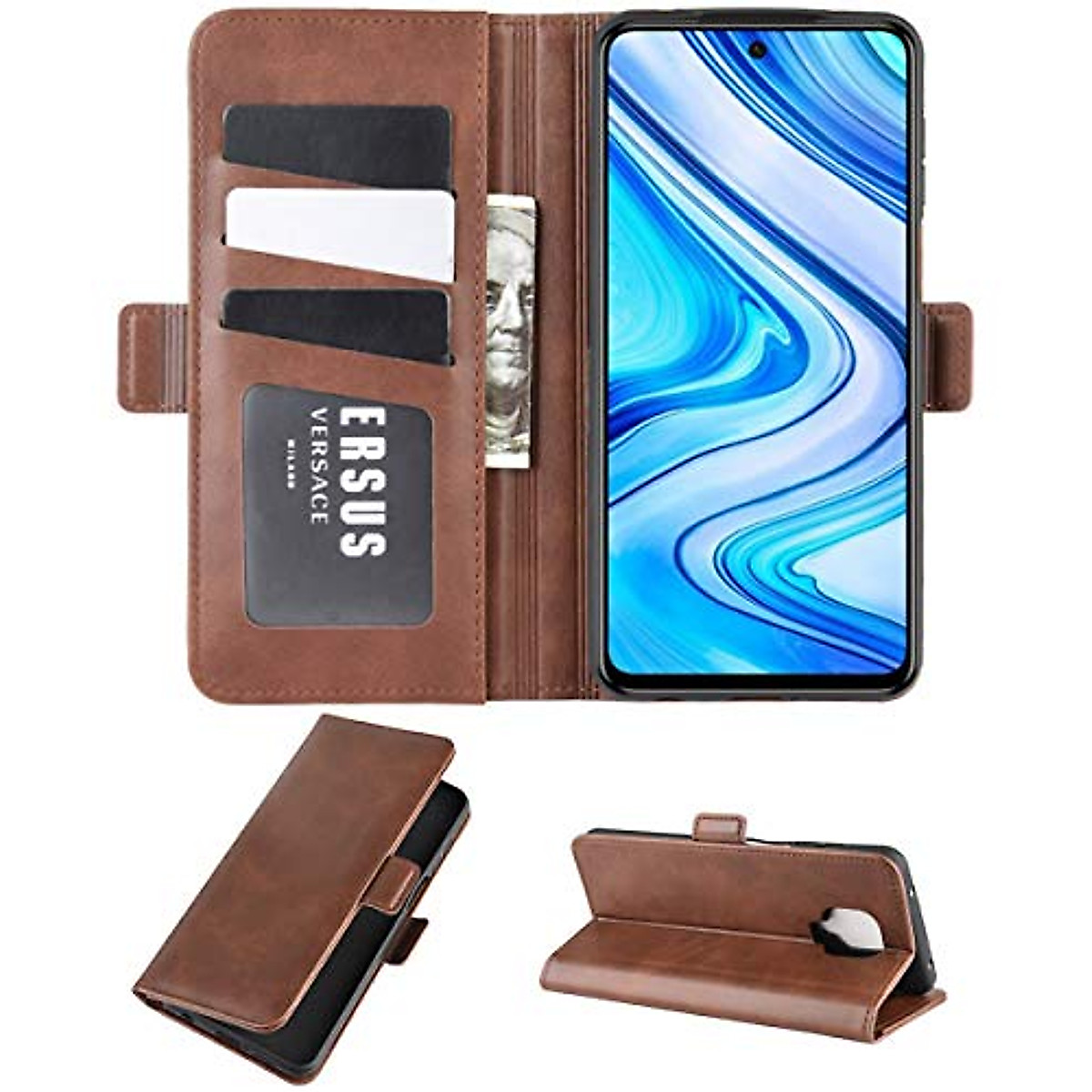 HualuBro Xiaomi Redmi Note 9S Case, Redmi Note 9 Pro Case, Premium PU Leather Full Body Shockproof Magnetic Wallet Flip Case Cover with Card Slot Holder for Redmi Note 9S Phone Case - Brown