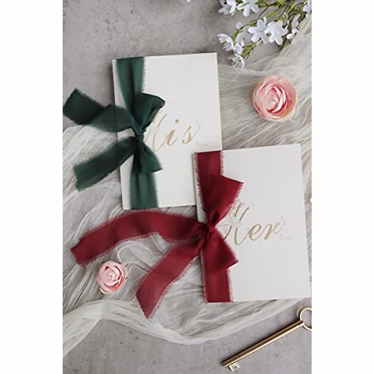 Kainonnan 3 Rolls Chiffon Ribbon Handmade Fringe Ribbon 1.5" x 7Yd Ribbon for Gift Wrapping Wedding Invitations Wedding Bouquets Decor (Green)