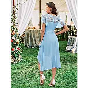 Wedtrend Light Blue Bridesmaid Dresses for Women, High Low Wedding Guest Dress, Flutter Sleeve Formal Dress for Teens, Midi Length Homecoming Dress for School Dacne WT0303LightBlueL