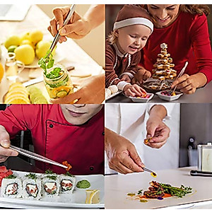 5pc Cooking Tweezers Precision Kitchen Plating Tweezer Stainless Steel Curved Tongs for Baking Decorating Beauty