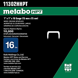 Metabo HPT Roofing Staples, 1" x 1", 16 Gauge, Galvanized, 10000 Count (11302HHPT)
