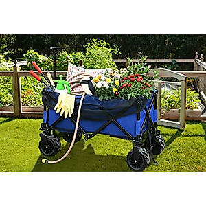 PA Collapsible Beach Wagon with Big Wheels for Sand Utility Foldable Wagon Garden Cart All Terrain Grocery Outdoor Utility Pull Carts Extra Large, Blue