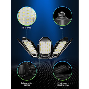 Craftersmark LED Garage Lights 250W - 6500K Garage Lights Ceiling LED, 25000LM Deformable LED Garage Lighting Fixture, Shop Lights for Garage, Basement, Barn, High Bay Light