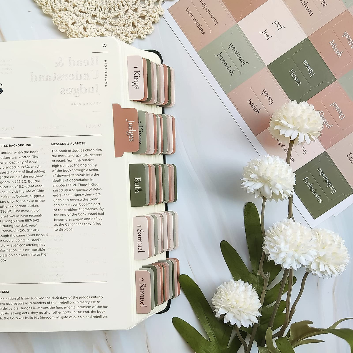 ZIEYOMI Bible Tabs, Bible Study Journaling Supplies, Large Print Bible Book Tabs for Women and Men, 66 Bible Index Tabs Old and New Testament, Includes 14 Blank Bible Journaling Tabs - Vintage Color