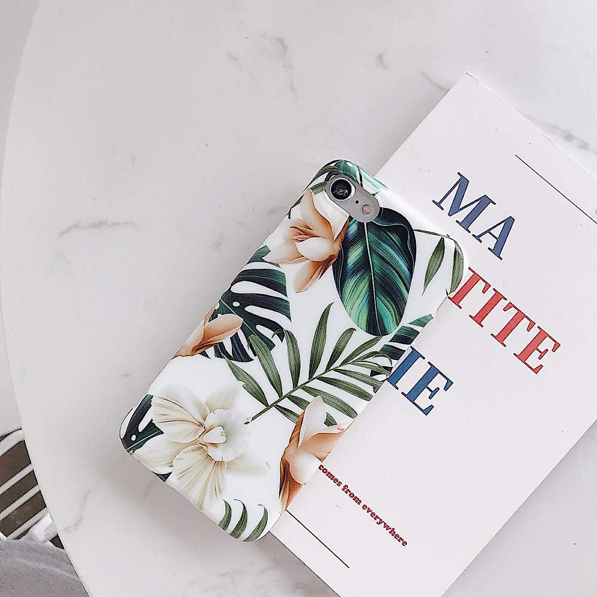 ooooops for iPhone SE2022 Case, SE2020 Case, 8 Case,7 Case for Women Girls,Green Leaves with White Floral Pattern Design, Slim Fit Clear Soft Full-Body Protective Phone Cover (Leaves & Flowers)