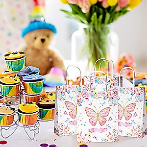 24 Pcs Butterfly Gift Bags Butterfly Treat Bags Bridal Goodie Bags Candy Bags Butterfly Flower Gift Wrap Bags with Handle Kraft Paper Bags Butterfly Party Favors for Wedding Birthday Party Baby Shower