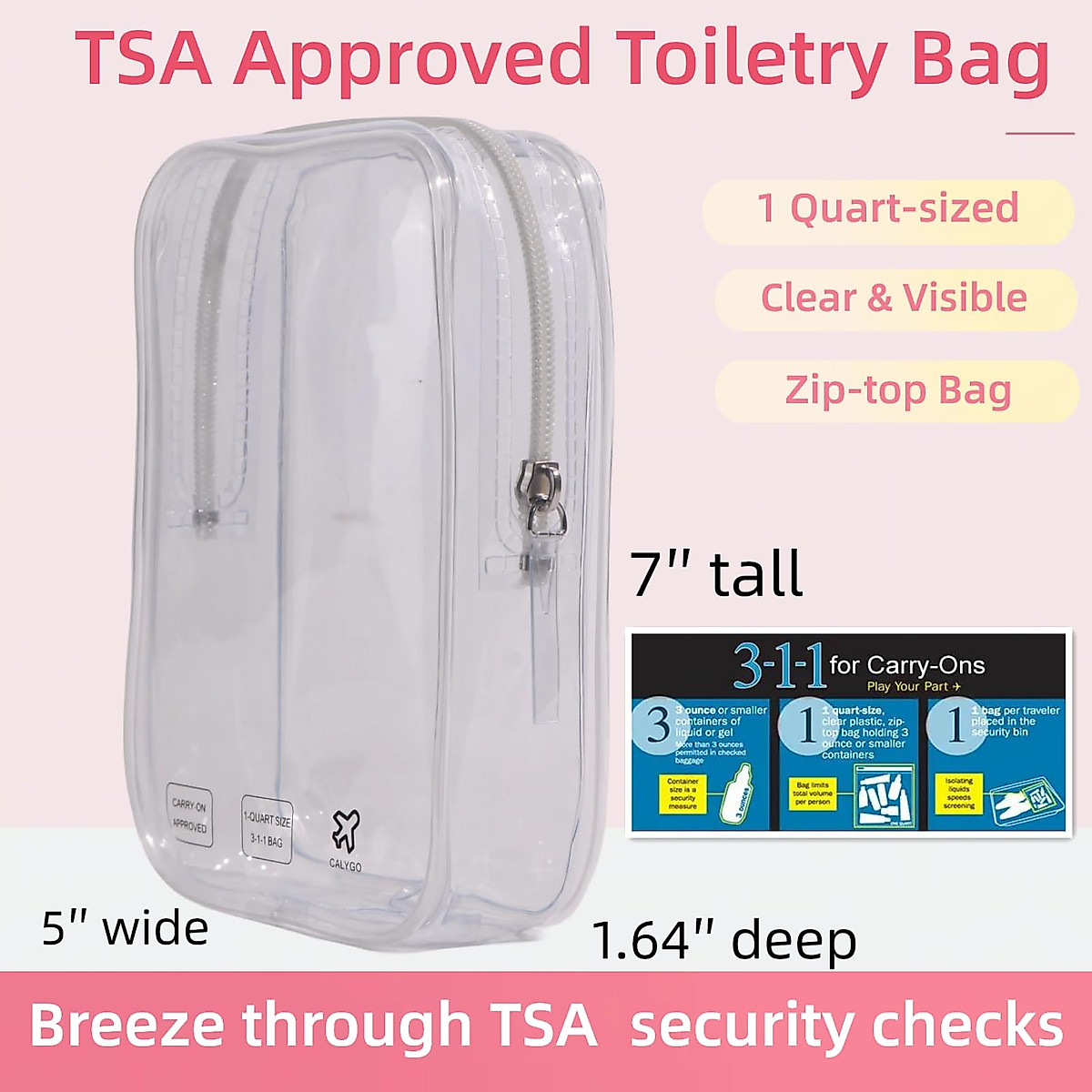 CALYGO 25 Pack Tsa Liquids Quart Travel Bag Tsa Approved Toiletry Bag Quart Size Tsa Clear Travel Toiletry Bag Small Carry on Travel Accessories for Airplane Essentials for Women Toiletries Pouch