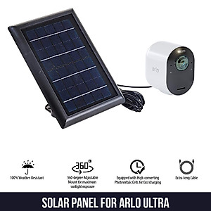 Wasserstein Solar Panel with 13.1ft/4m Cable Compatible with Arlo Ultra/Ultra 2, Arlo Pro 3/Pro 4, & Arlo Floodlight ONLY (Black, 1-Pack) (NOT Compatible with Arlo Essential Spotlight)