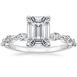 JEWELERYIUM 4 CT Emerald Cut Colorless Moissanite Engagement Ring, Wedding/Bridal Ring Set, Solitaire Halo Style, Solid Sterling Silver Vintage Antique Anniversary Bride Jewelry, Gift for Women (4)