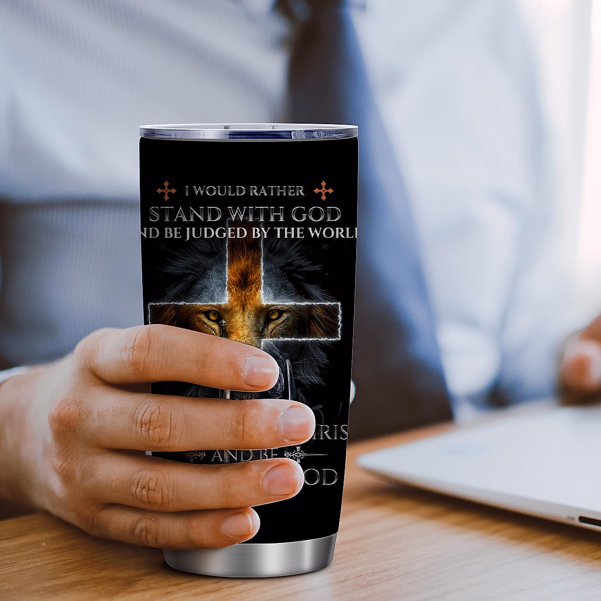 Equoza Christian Gifts Flask Warrior of God Faith 20oz Insulated Travel Mugs Stainless Stainless Steel Vacuum Tumbler with Lid Special Christmas Gifts for Men（Pack of 1）