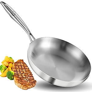 LOLYKITCH 12 Inch Tri-Ply Stainless Steel Frying Pan,Skillet,Induction Cooking Pan,Dishwasher and Oven Safe,Heavy Duty and Detachable Handle.