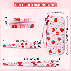 RHOTALL Carrying Case for Nintendo Switch Lite, Cute Case Cover Accessories Bundle for Switch Lite with TPU Protective Shell, Adjustable Shoulder Strap, Screen Protector and 2 Thumb Caps - Strawberry
