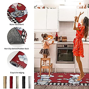 Cook Kitchen Rugs Set of 2, Gnome Pastry Chef with Cake Dessert in the Kitchen Absorbent Soft Kitchen Floor Mat, Non Slip Anti Fatigue Kitchen Mat Doormat Runner Set for Floor, Office, Sink, Laundry,