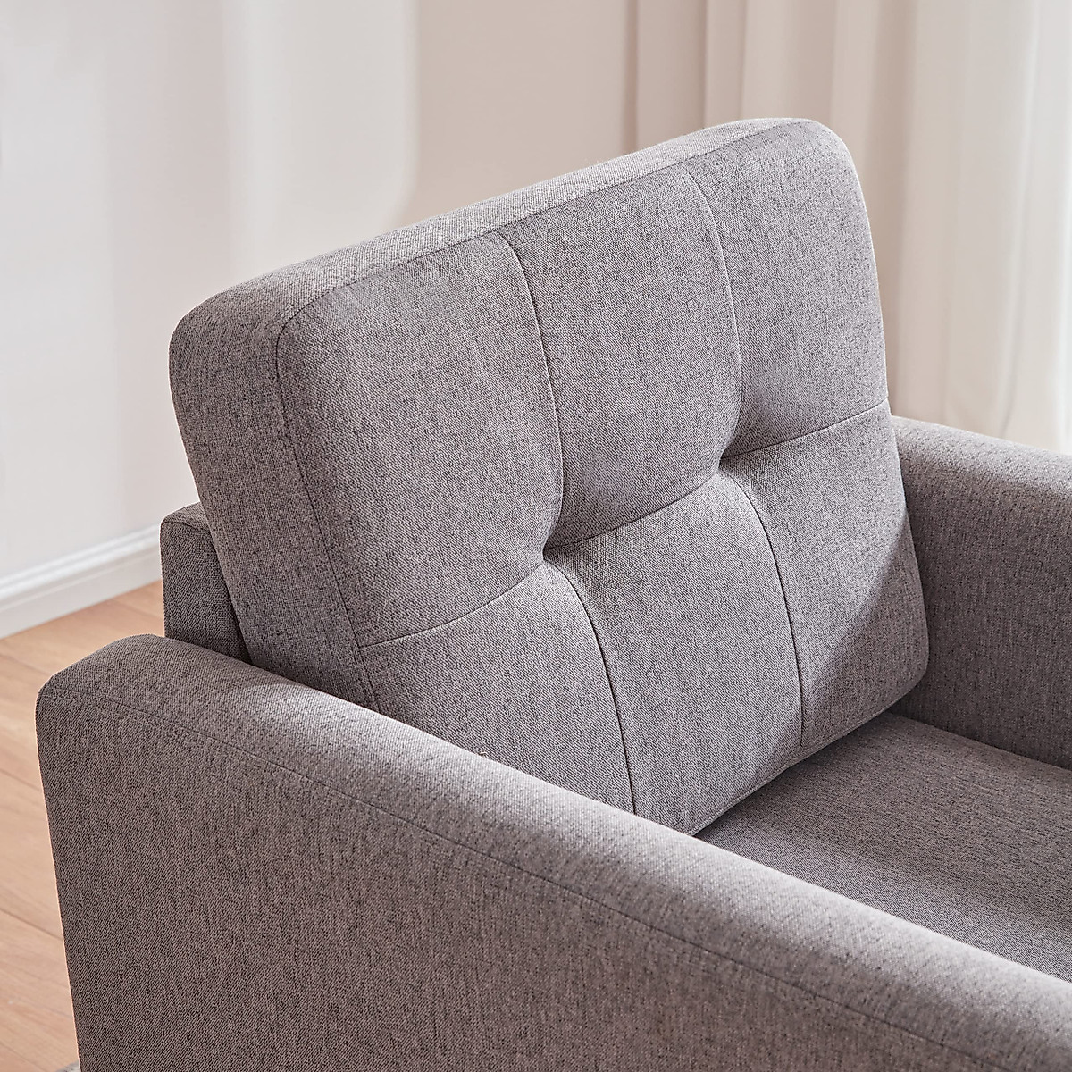 Tbfit Linen Fabric Accent Chairs Set of 2, Mid Century Modern Armchair for Living Room, Bedroom Button Tufted Upholstered Comfy Reading Accent Chair Sofa(Grey)