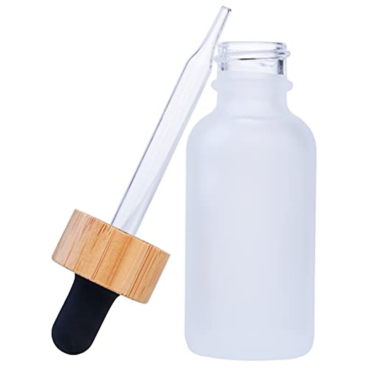 Focus Nutrition 12 Pack Clear Frosted Boston Round Essential Oils Aromatherapy Glass Bottles Jar With Black Bamboo Eye dropper cap, 1oz
