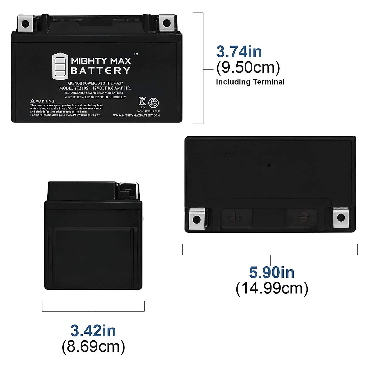 Mighty Max Battery YTZ10S -12 Volt 8.6 AH, 190 CCA, Rechargeable Maintenance Free SLA AGM Motorcycle Battery