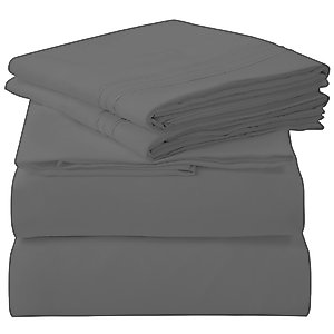 ROYALE LINENS 3 Piece Twin Sheets Set - Soft Brushed 1800 Microfiber Bedding - 1 Fitted and 1 Flat Sheet, 1 Pillow case - Wrinkle Free & Fade Resistant - Hotel Luxury Bed Sheets Set (Grey, Twin)