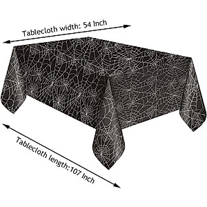 Emopeak Halloween Black Spider Tablecloth 54" x 108", Spider Web Rectangular Decorations Table Cover Spillproof Washable Table Topper Perfect for Halloween Decoration, Dinner Parties