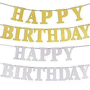ccHuDE Glitter Happy Birthday Banner Wall Hanging Banner Shiny Baby Shower Banner Birthday Party Decorative Banner for Backdrop Backyard Gold