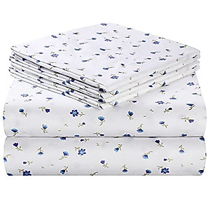 HOMEIDEAS 6 Piece Printed Full Size Bed Sheets, Extra Soft Brushed Microfiber 1800 Bedding Pattern Sheets, Deep Pocket, Wrinkle & Fade Free, Blue Floral