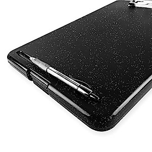 Slim Plastic Nursing RN Style Coaches Clipboard with Open Foldable Storage, Classroom Teacher College Size (9.5" x 13.5") (Black White Splatter)