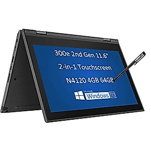 Lenovo 300e 11.6" 2-in-1 Touchscreen Winbook (4-Core Intel N4120, 4GB RAM, 64GB Storage, Webcam) Ruggedized, Water Resistant, Education Laptop, IST Computers Stylus Pen, Windows 10/11 Professional