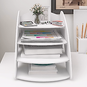Natwind 4-Tier File Folder Paper Organizer for Desk Desktop White Office Supplies Desk Organizer Mail Letter Tray & Paper Sorter Document Notebook Storage Rack for Home Office School Classroom