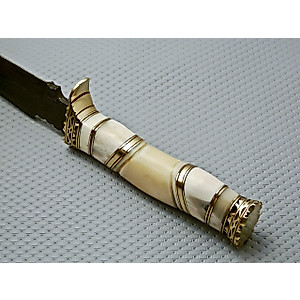 Skokie Knives Custom Hand Made Damascus Steel Hunting Fixed Blade Knife Handle Camel Bone